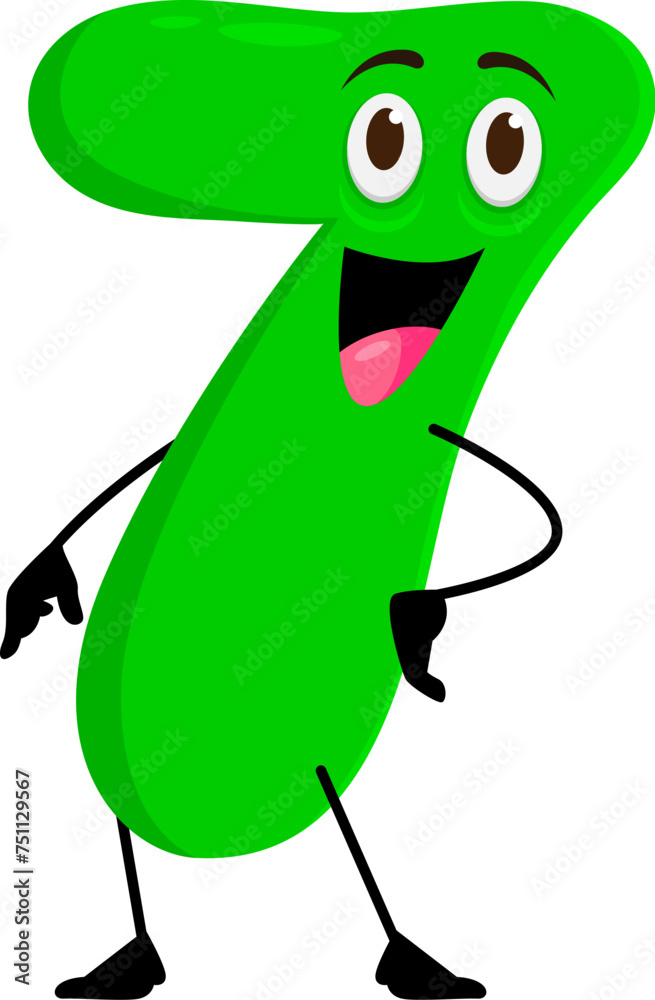 Cartoon seven math number character, vector kids education mathematics ...