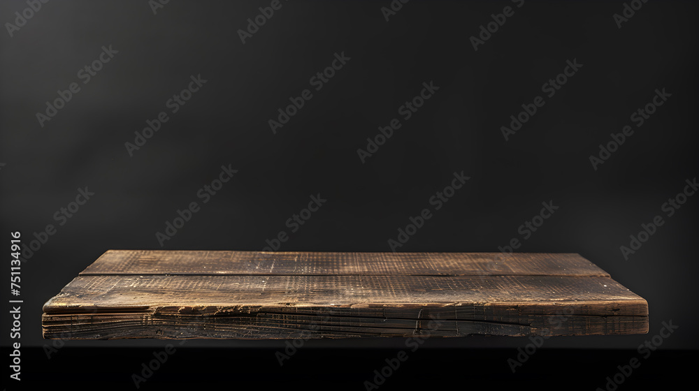 Empty wooden table on black background Free space for displaying ...