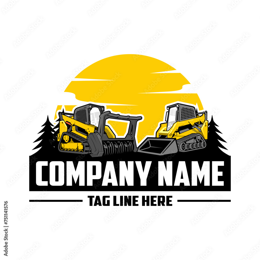 Skid steer loader company logo vector image, mulching machine ...