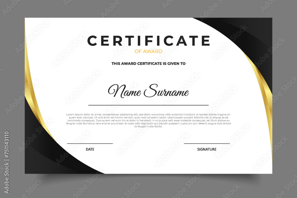 modern dark black gradient wave luxury gold business certificate template design. suitable for ...