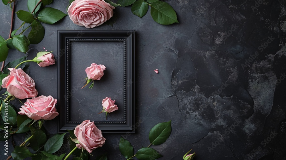 Dark background with empty funeral frame for condolence card. Stock ...