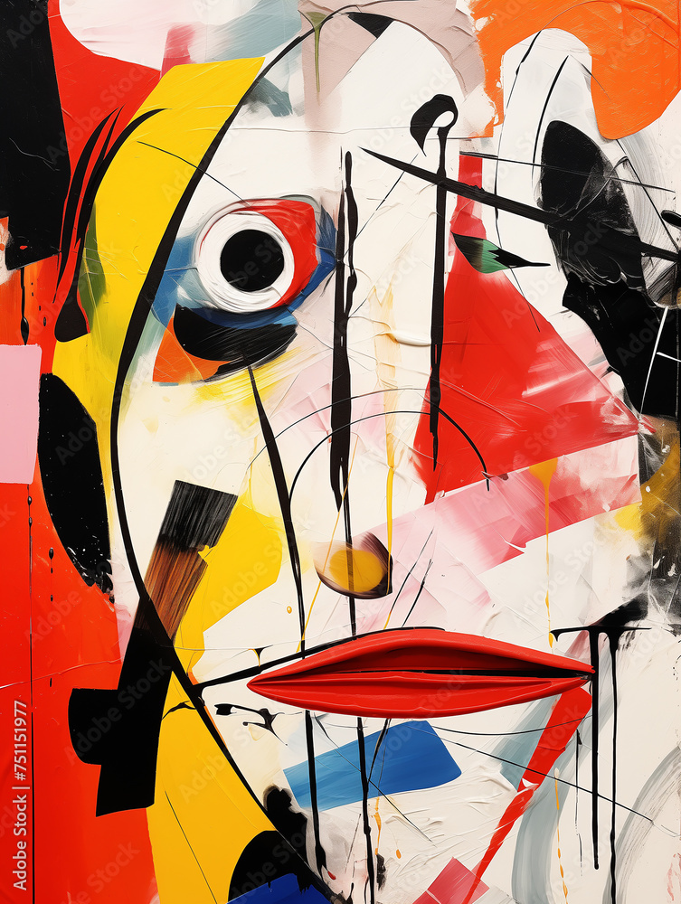 abstract painting of a face, absurdism / dadaism / cubism painting ...