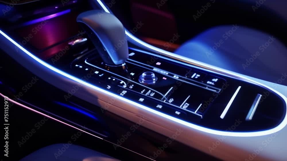Vidéo Stock The gear shift of the car displays a sleek and modern white ...