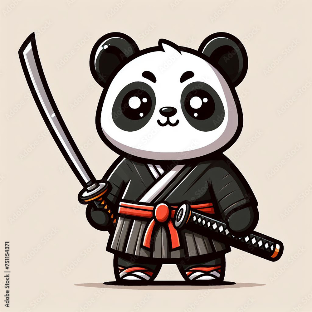 Cute Panda Samurai With Katana Sword Cartoon Icon Illustration. Animal ...