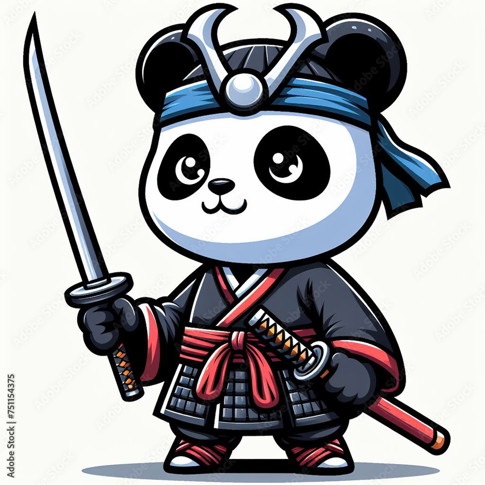 Cute Panda Samurai With Katana Sword Cartoon Icon Illustration. Animal ...