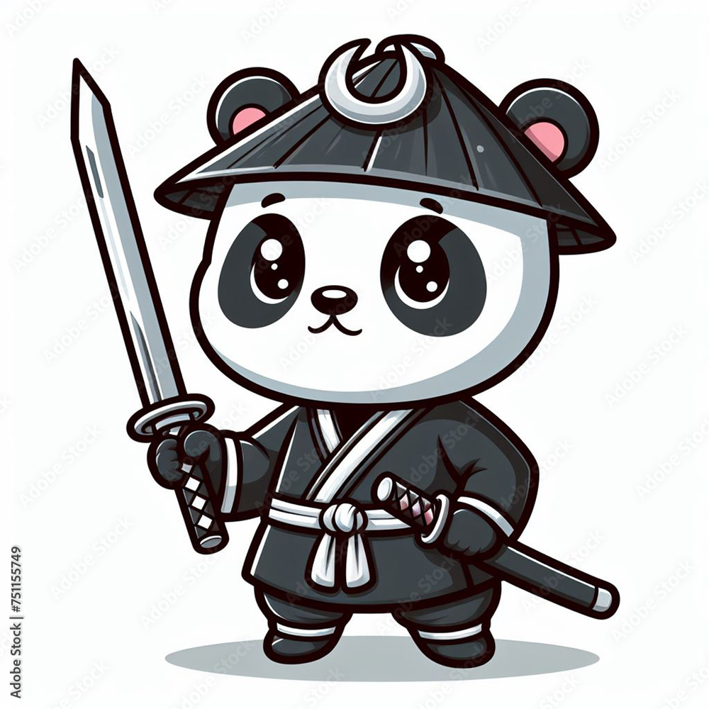 Cute Panda Samurai With Katana Sword Cartoon Icon Illustration. Animal ...