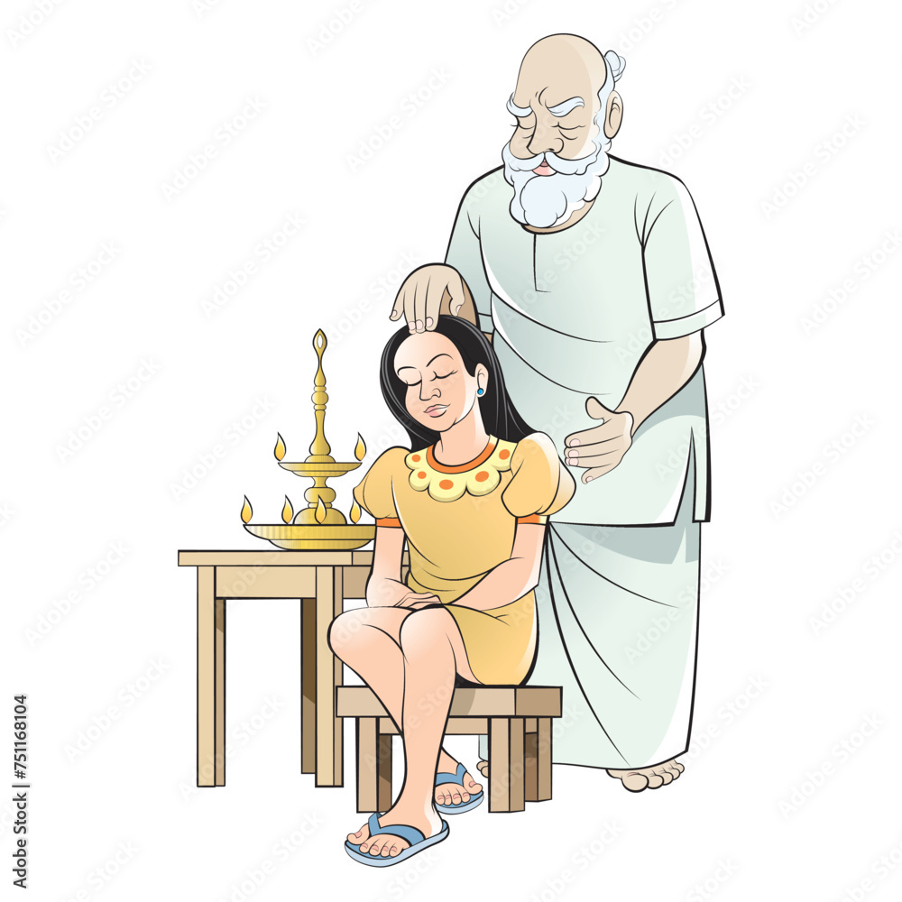 sinhala new year custom - elder anointing with oil Stock Vector | Adobe ...