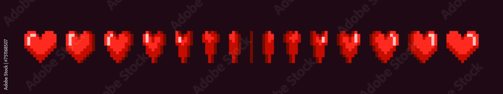 Pixel art heart. Retro hearts rotation for old consoles video game ...