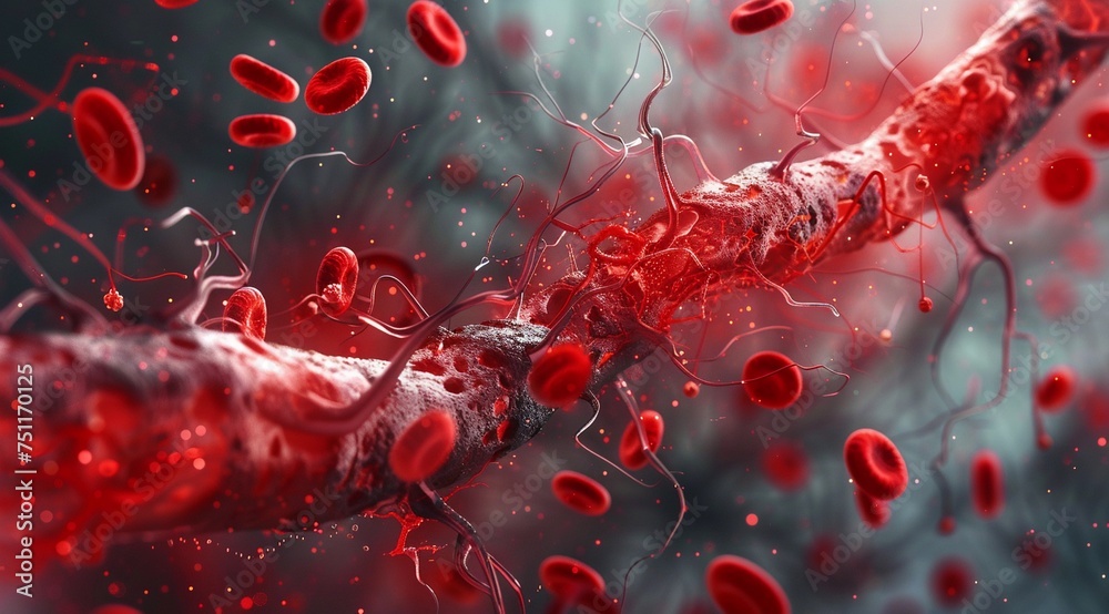 ภาพประกอบสต็อก Blood vessels, nerve connections, blood movement in the ...