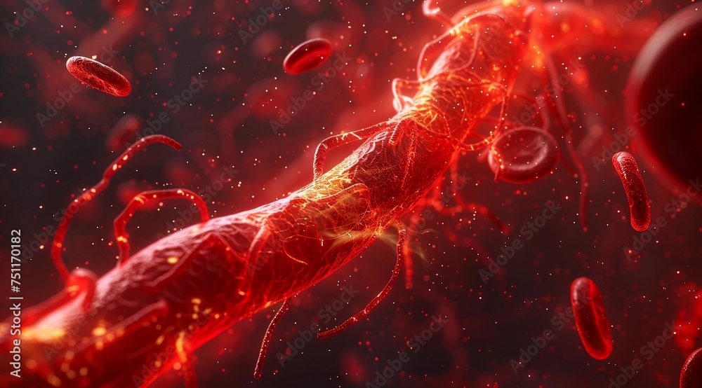 Blood vessels, nerve connections, blood movement in the human body ...