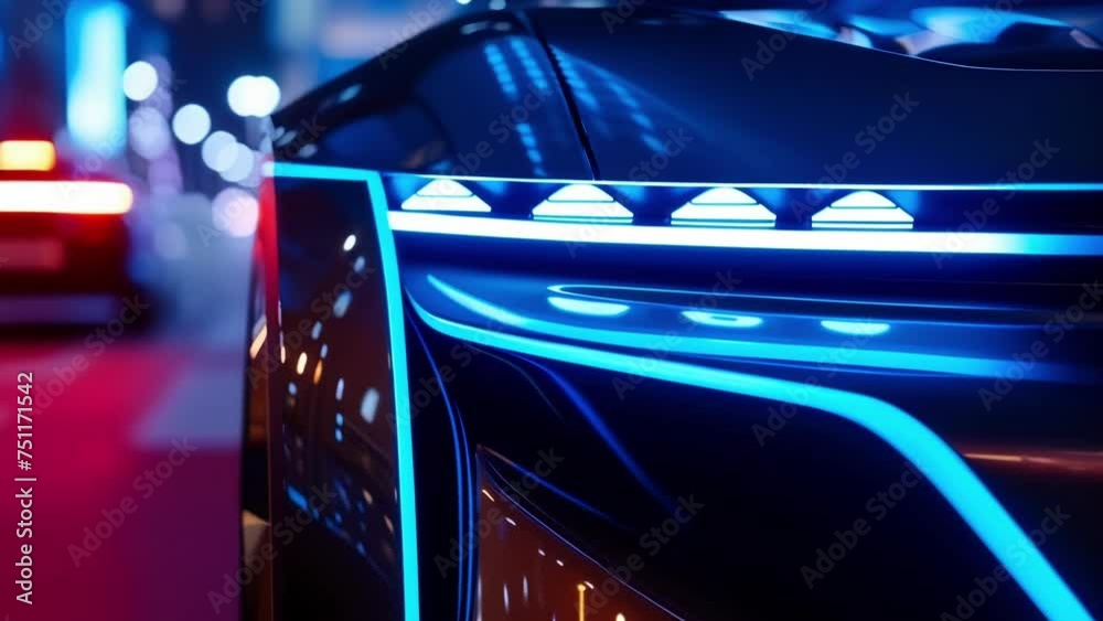 The front grille of a futuristic electric car is captured in a closeup ...