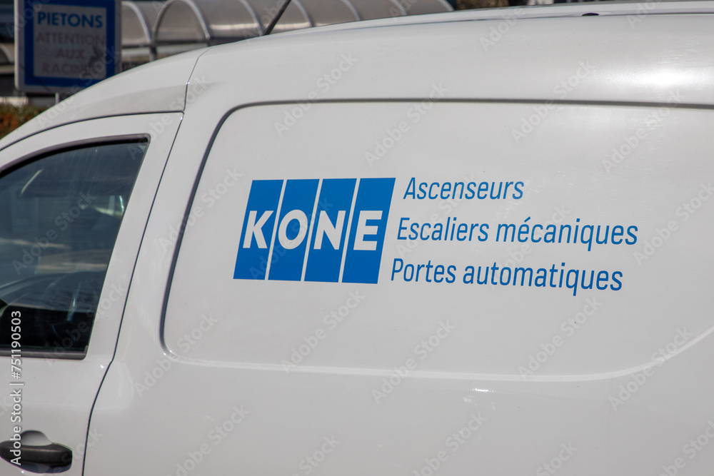Kone logo text and sign brand global leader in elevators escalators automatic doors signage on ...