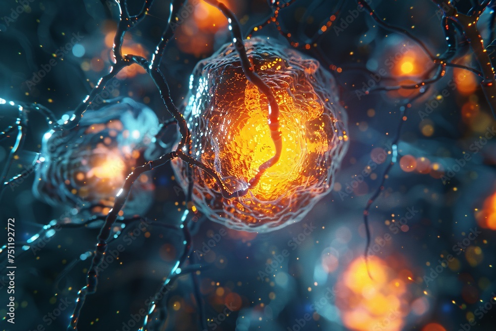 Glowing Neurons in a Brain Cell A Stunning Visual of the Inner Workings of the Human Brain ...