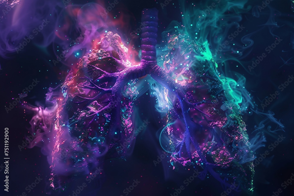 Purple Lungs in a Rainbow of Colors A Vibrant Visual of the Human ...