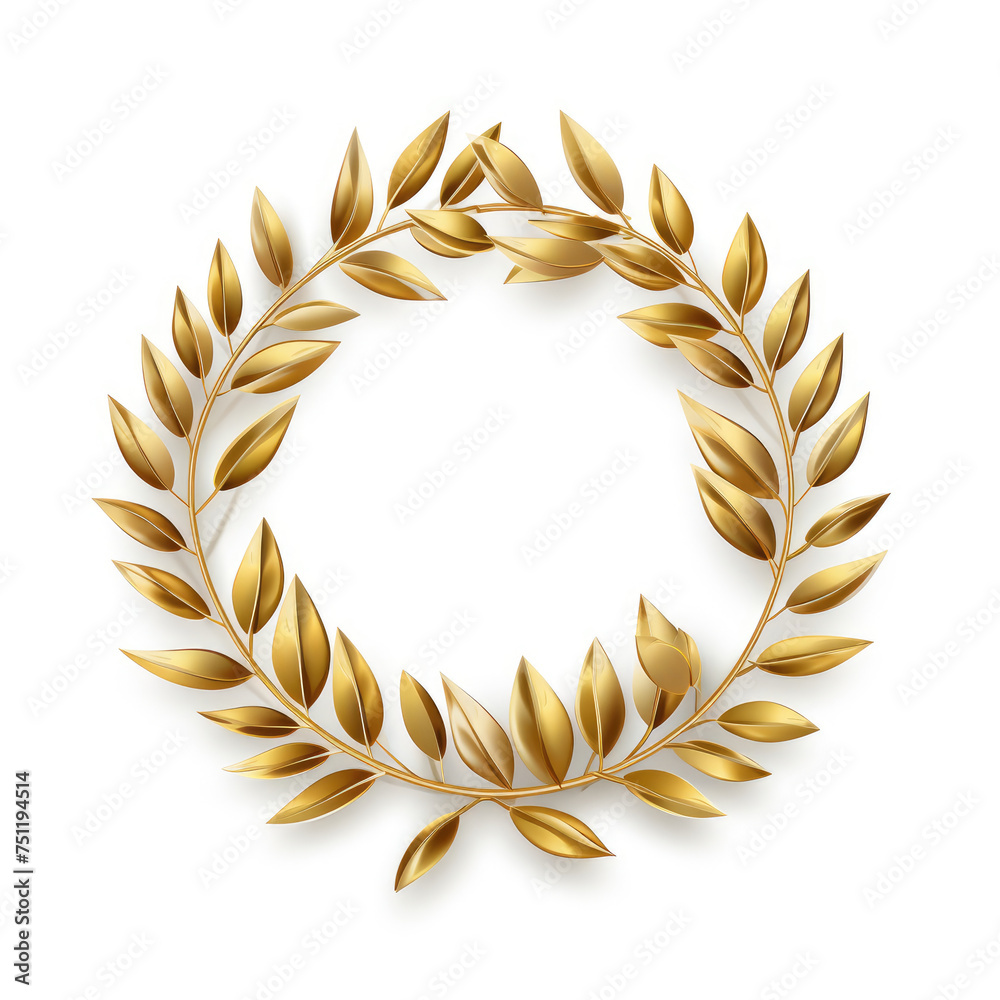 round roman laurel wreath crown symbol with long gold leaves on white ...