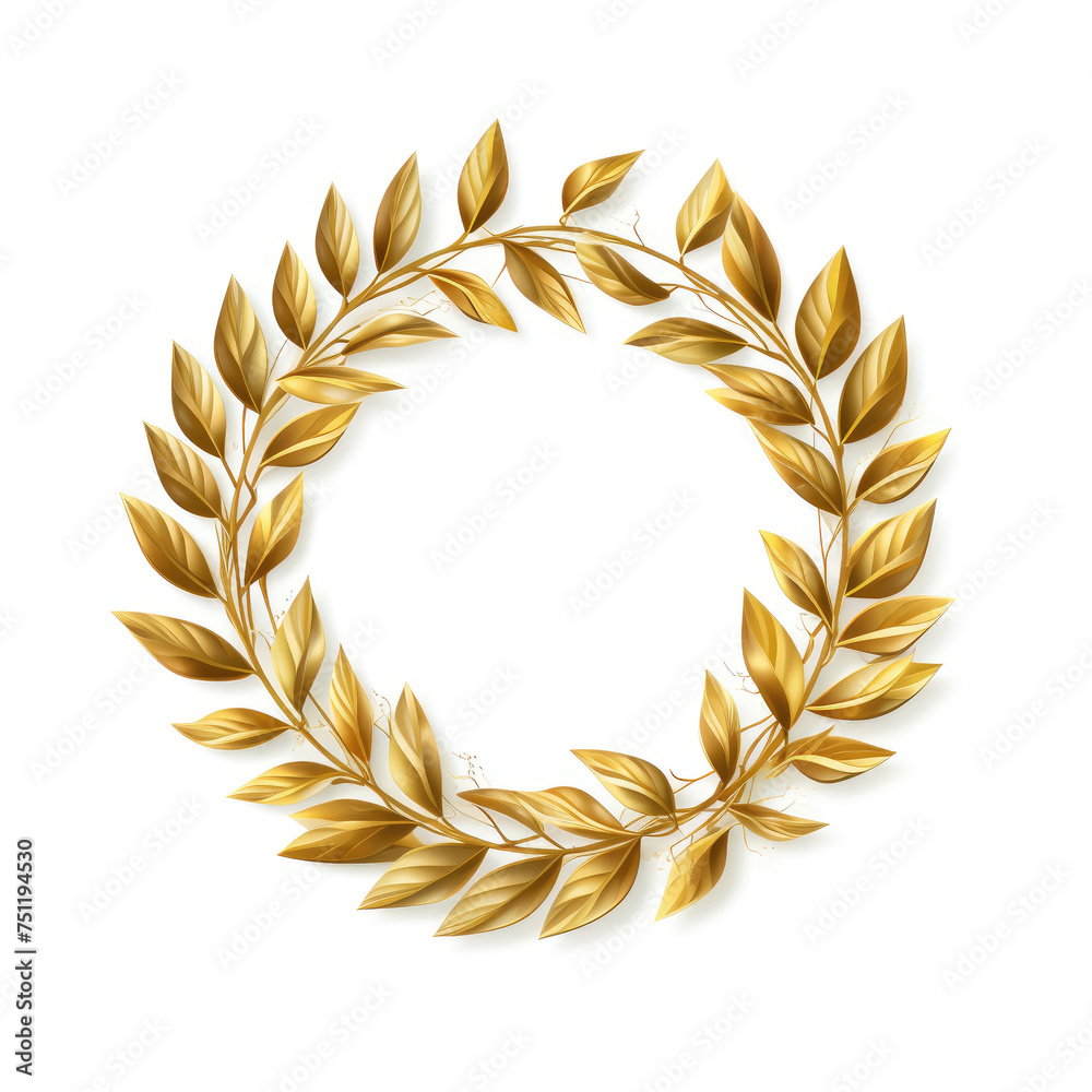 round roman laurel wreath crown symbol with long gold leaves on white ...