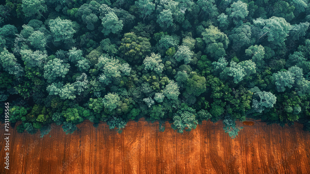Foto de Drone view contrasts deforested land with a preserved forest by ...