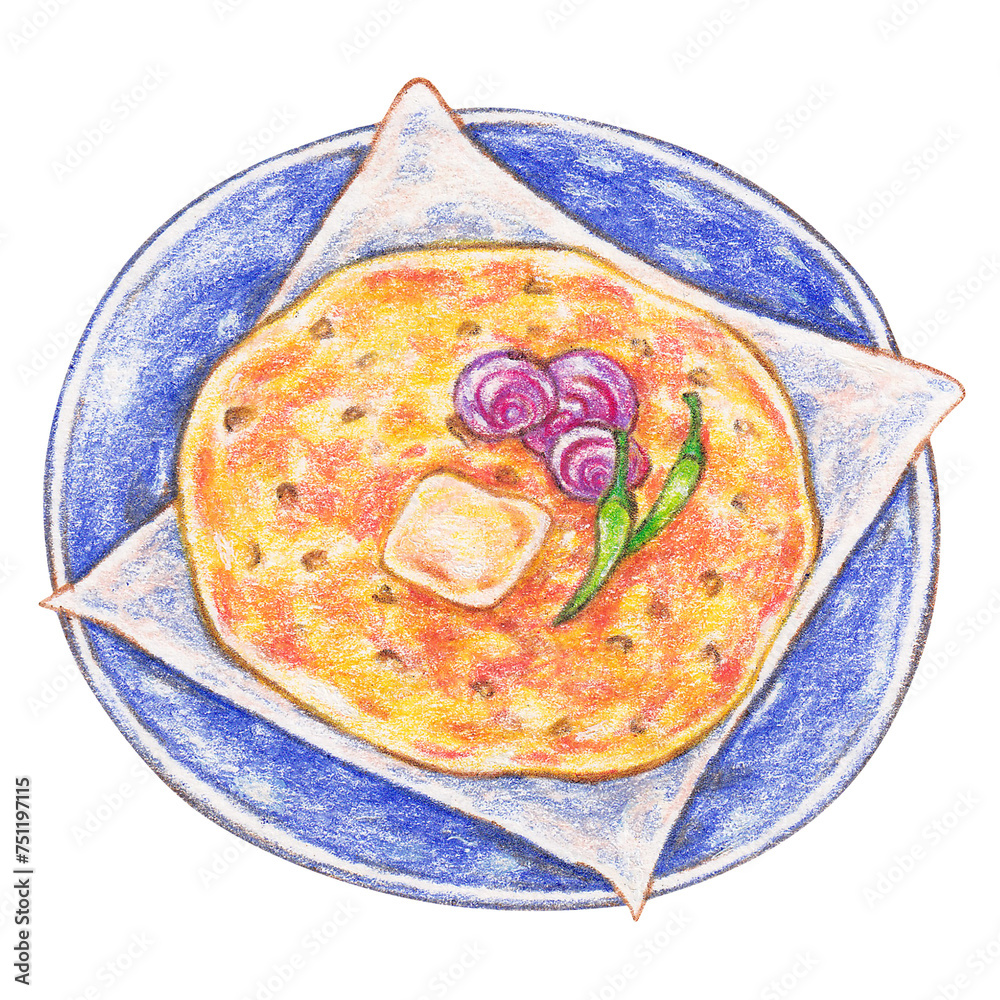 paneer paratha color pencil drawing style, bread and cheese combos from ...