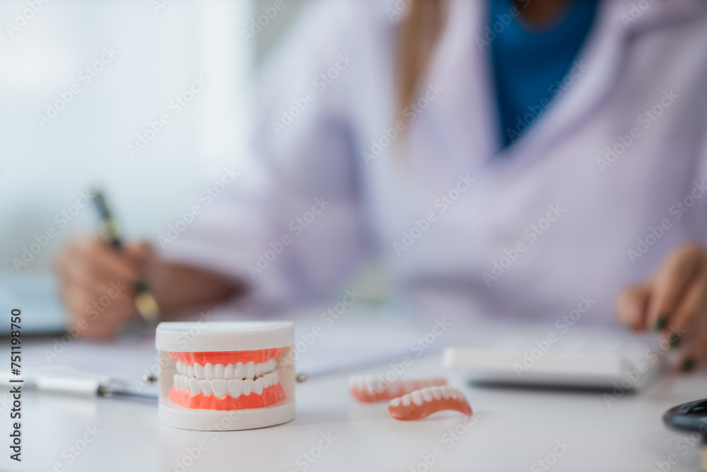 female dentist Denture model, tooth simulator and survey mirror tool ...