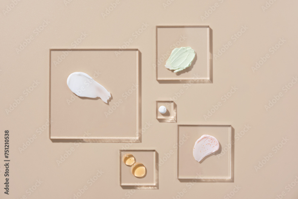 Cosmetic background, smears of cream on glass, texture of cream Stock ...