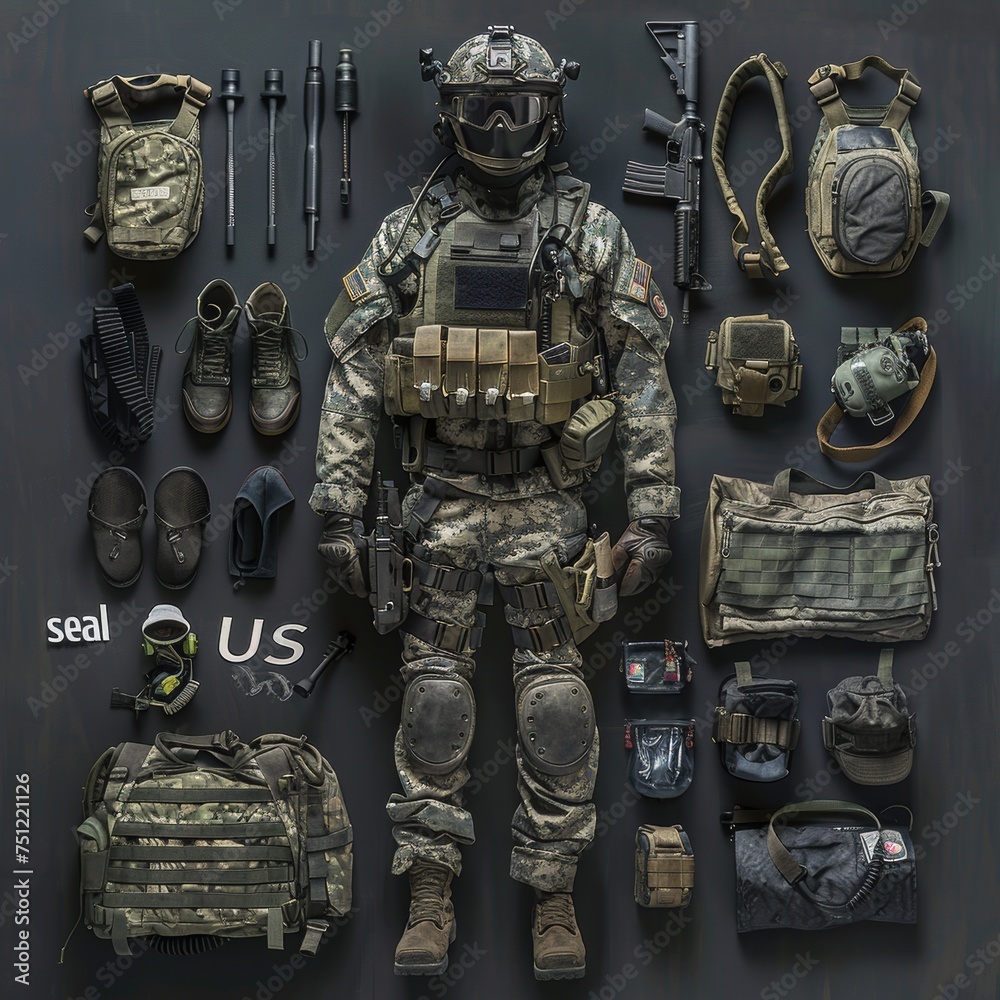 knolling photography of a "US navy seal" Uniform, hyper realistic ...