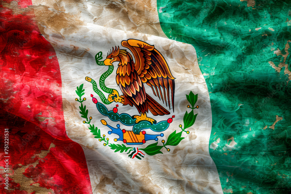 The Mexican flag with a grunge texture, featuring the national emblem ...