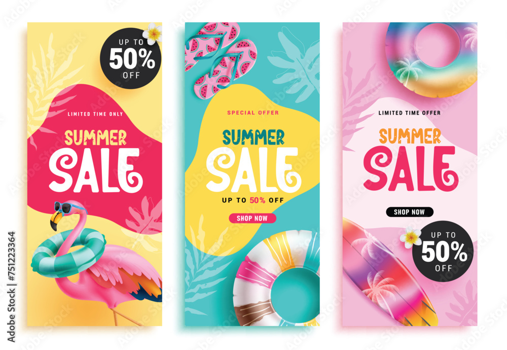 Summer sale text vector poster set. Summer sale season promotion with ...