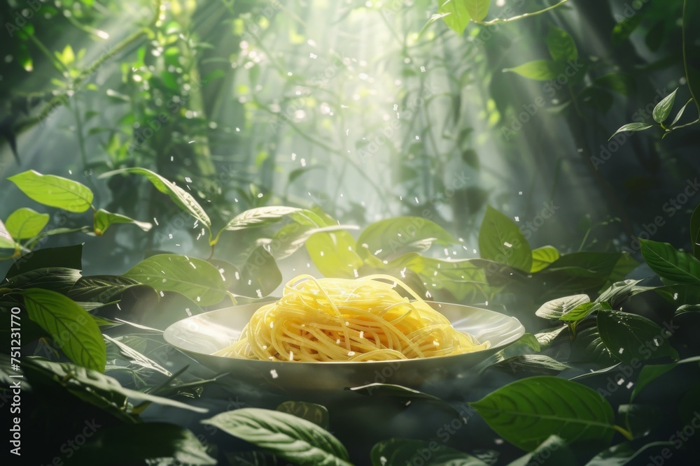 misplaced meal: A forgotten plate of spaghetti with garlic and olive ...