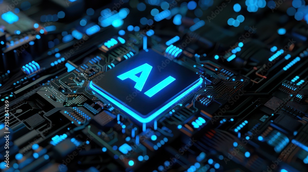 illustration of a computer motherboard that uses a processor with AI ...