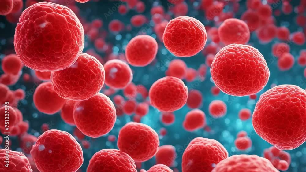 Viruses and leukocytes on a blue background under a microscope, Virus ...