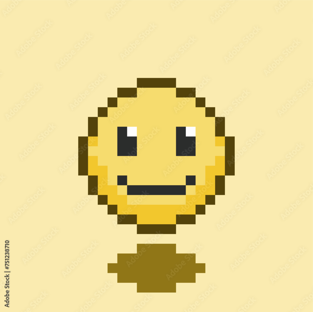 Pixel Art Floating Smiley Face on Minimal Yellow Background Stock ...