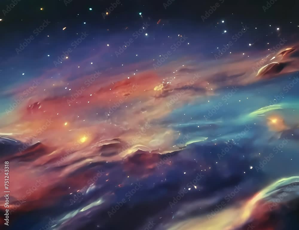 Seamless loop galaxy exploration through outer space towards glowing ...