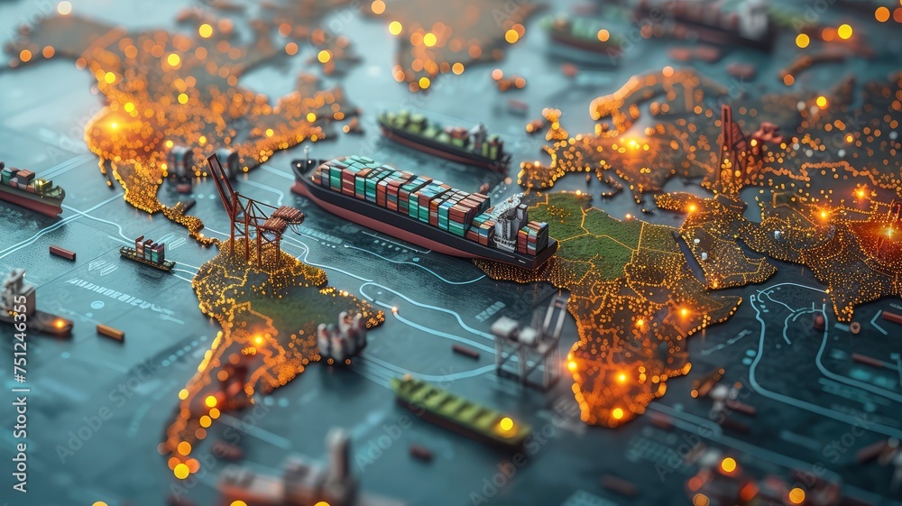 Vibrant digital artwork showcasing a global logistics network with ...