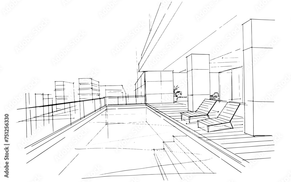 Drawing exterior and interior architectural lines. , Graphic assembly ...