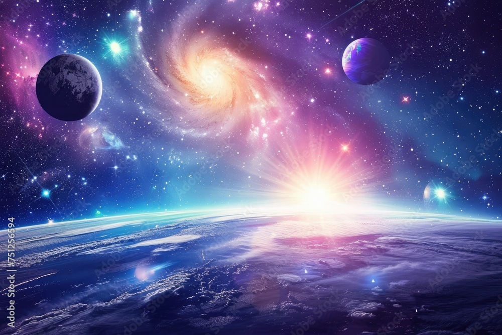 Planets, stars and galaxies in outer space showing the beauty of space ...