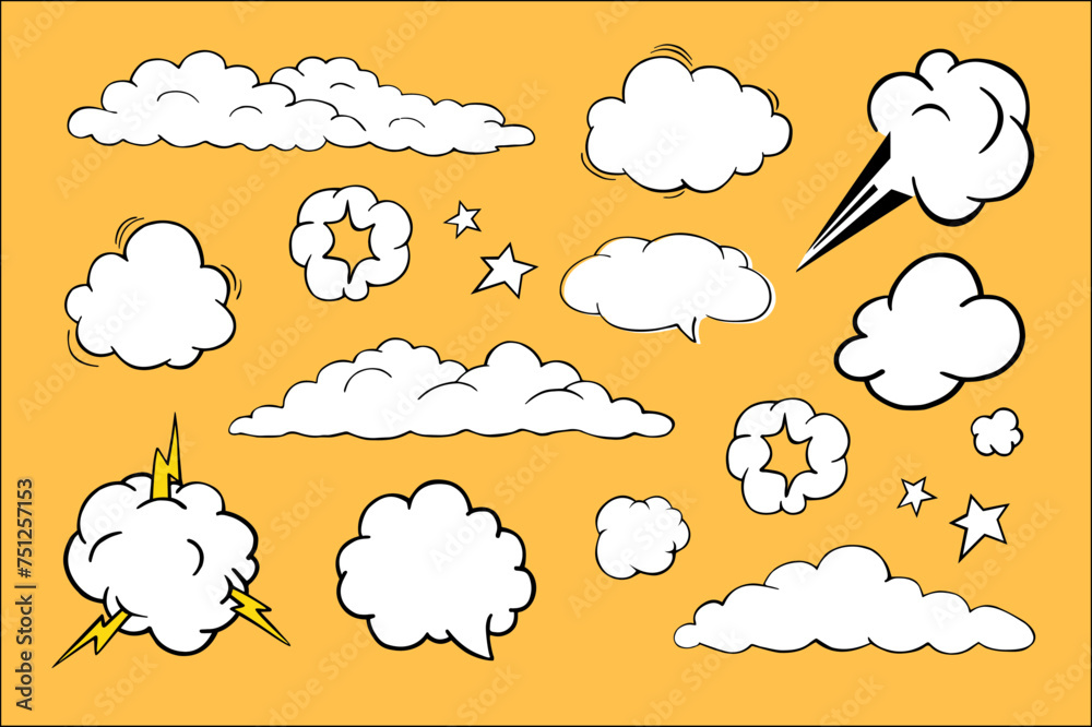 Vector Comics Elements Shapes Objects Forms Speech Bubbles Clouds ...