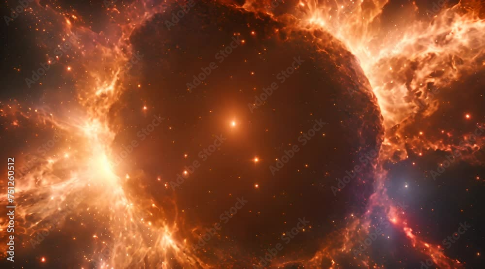 Abstract animation of cosmic nebula, outer space, energy flows, core ...