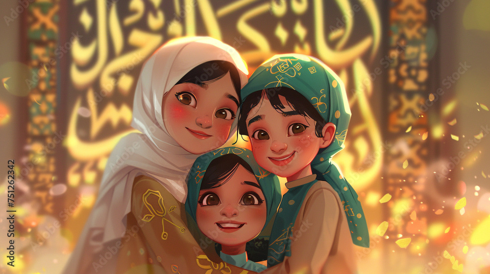 Ilustrace „Delightful digital artwork portraying animated Muslim kids ...