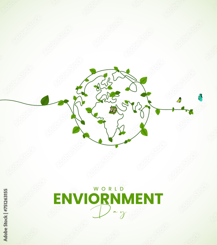 05 June, World Environment day, leaf effect world map, eco friendly ...