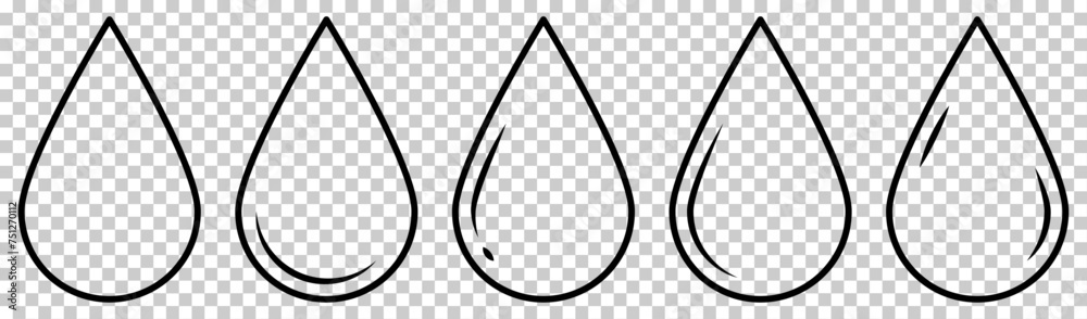 Set of outline water drop icons. Vector illustration isolated on ...