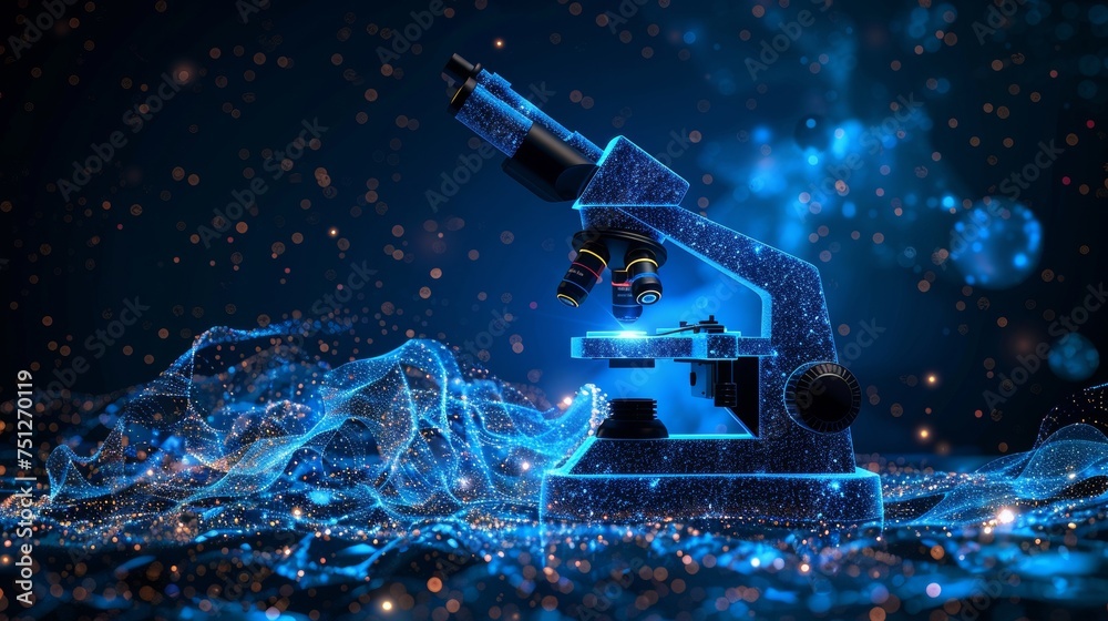 Abstract image of a microscope depicting a starry sky. The image ...