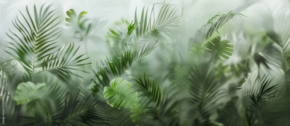 Tropical Tranquility: Silhouetted Greenery on Frosted Glass for Eco ...