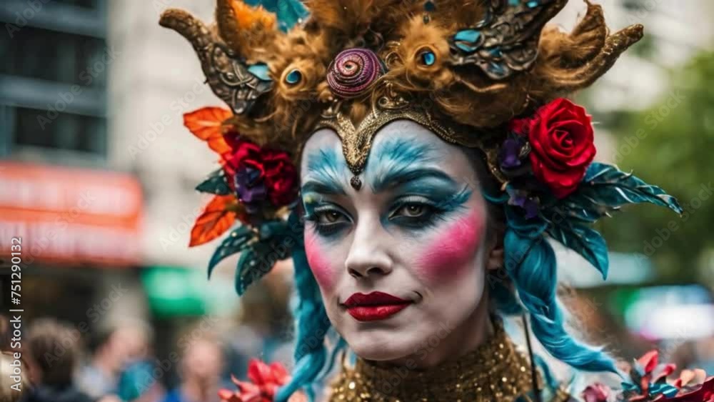 Vidéo Stock Street performer using elaborate costumes and makeup to ...
