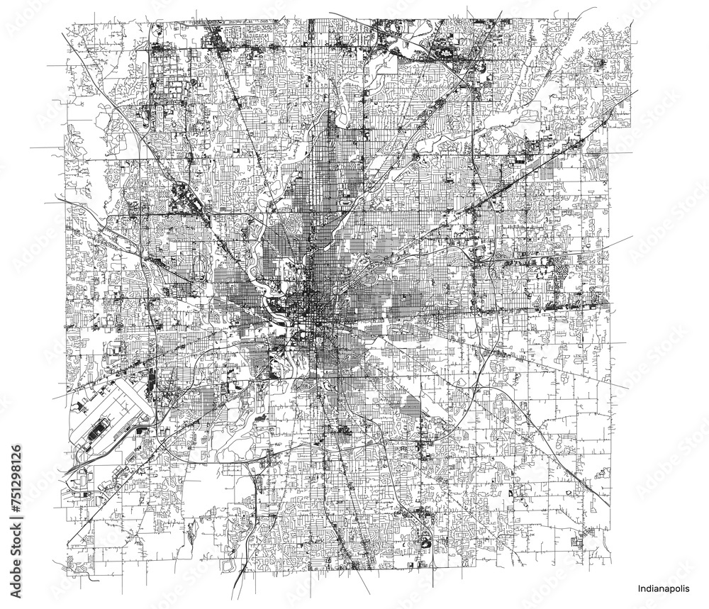 Indianapolis city map with roads and streets, United States. Vector ...