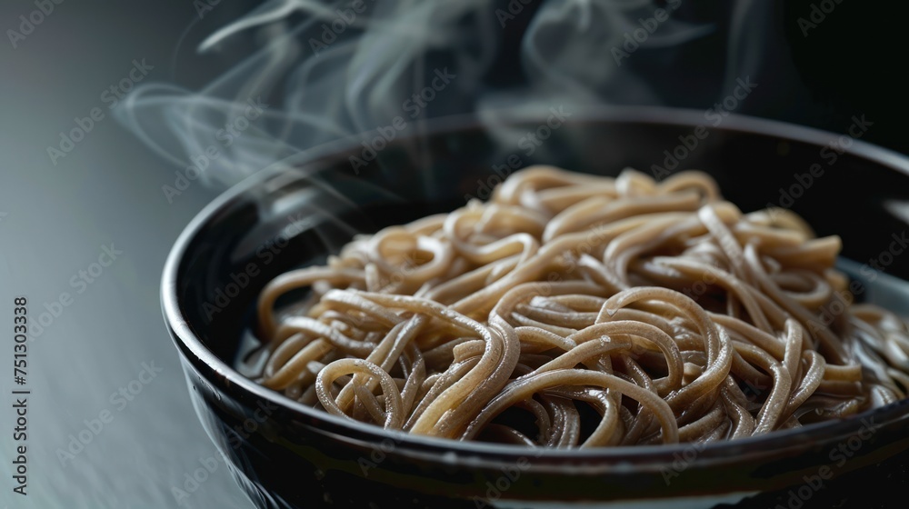 Sarusoba is placed on a black background. Soba noodles dipped in noodle ...