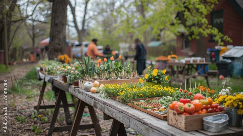 A community garden event on May Day, children making flower crowns, and ...