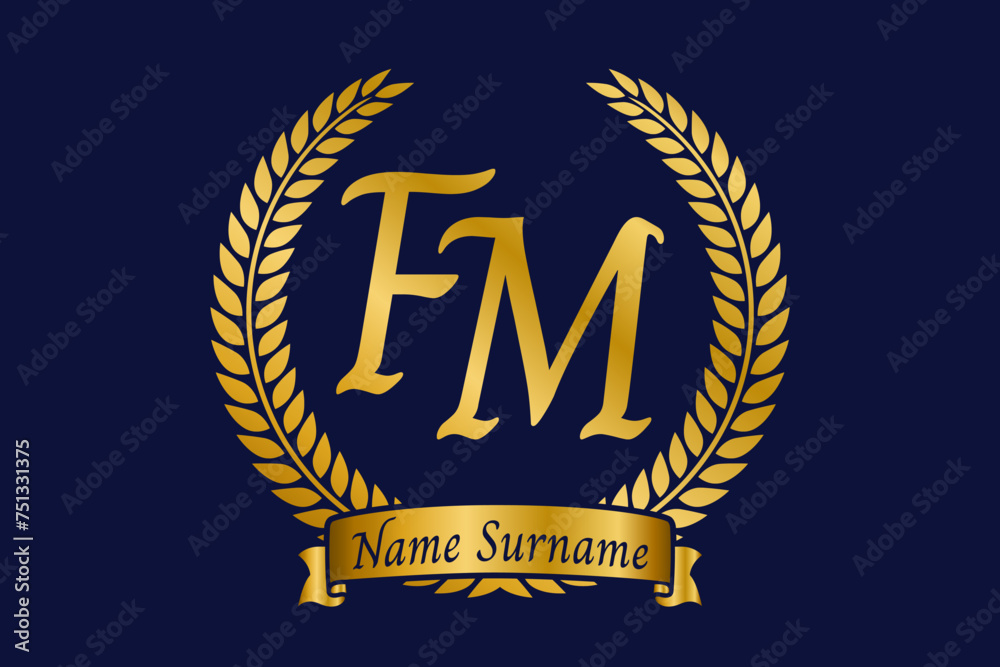 Initial letter F and M, FM monogram logo design with laurel wreath ...