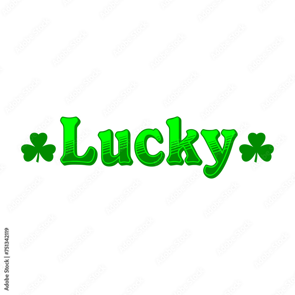 Día de San Patricio. Logo con palabra Lucky con silueta de treboles ...