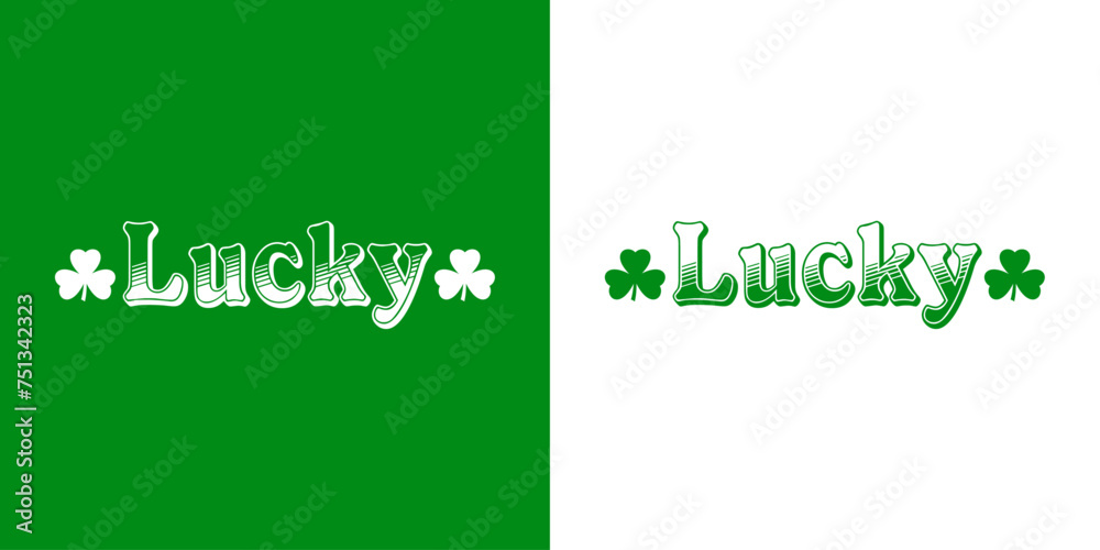 Día de San Patricio. Logo con palabra Lucky con silueta de treboles ...