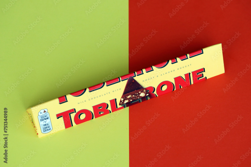 KYIV, UKRAINE - OCTOBER 31, 2023 Yellow Toblerone Chocolate Bar ...
